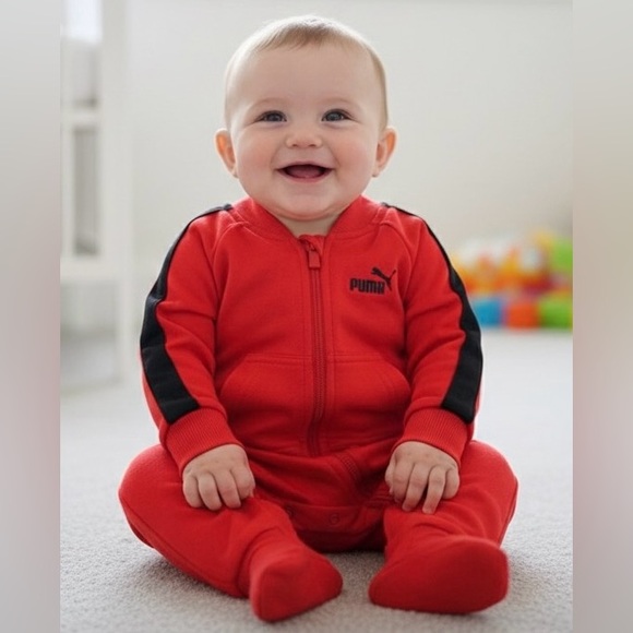 Puma | One Pieces | Puma Red Black Trim Unisex Coverall Adorable Front ...